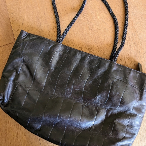 Falor | Bags | Falor Le Borse Croc Embossed Woven Leather Shoulder Bag ...